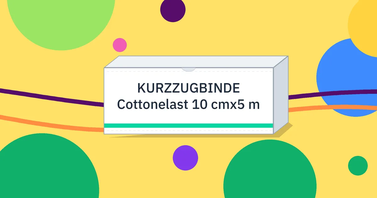 Symbolbild: Packung mit der Aufschrift KURZZUGBINDE Cottonelast 10 cmx5 m (PZN 01356590) – Verfügbarkeit und Bezug in Apotheken in Frankfurt am Main