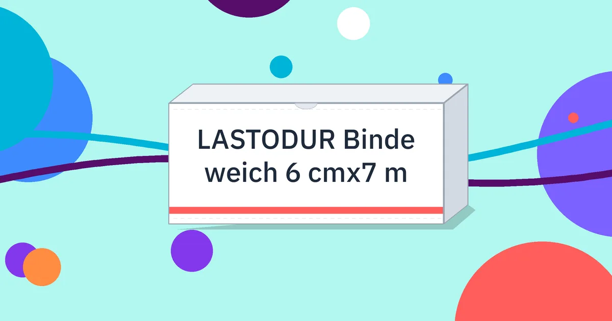Symbolbild: Packung mit der Aufschrift LASTODUR Binde weich 6 cmx7 m (PZN 01852604) – Verfügbarkeit und Bezug in Apotheken in Frankfurt am Main