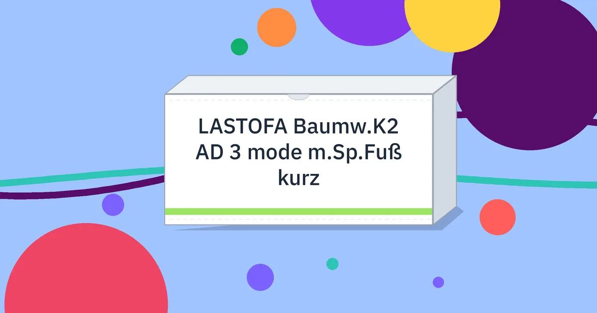Symbolbild: Packung mit der Aufschrift LASTOFA Baumw.K2 AD 3 mode m.Sp.Fuß kurz (PZN 01944140) – Verfügbarkeit und Bezug in Apotheken in Frankfurt am Main