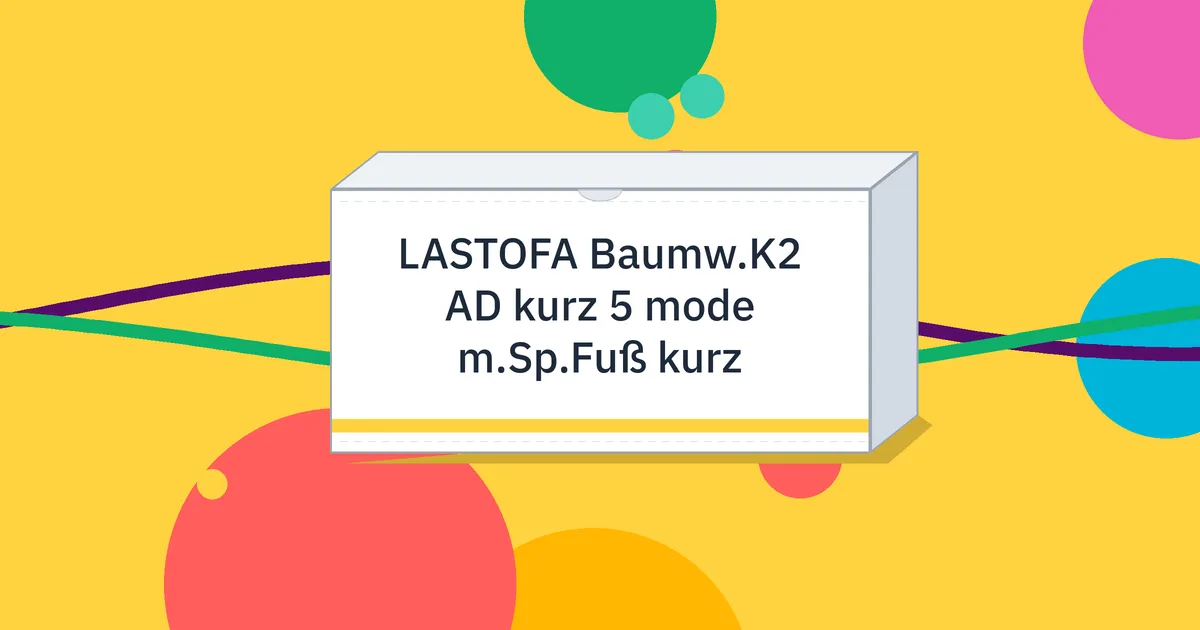Symbolbild: Packung mit der Aufschrift LASTOFA Baumw.K2 AD kurz 5 mode m.Sp.Fuß kurz (PZN 01945553) – Verfügbarkeit und Bezug in Apotheken in Frankfurt am Main
