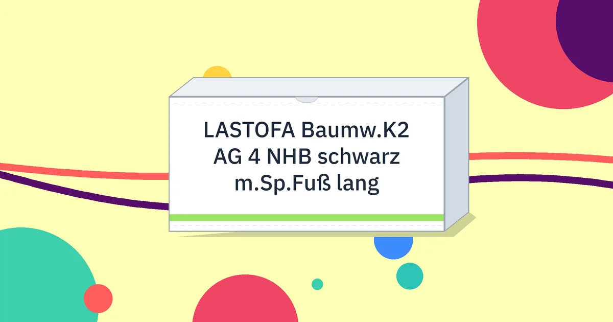 Symbolbild: Packung mit der Aufschrift LASTOFA Baumw.K2 AG 4 NHB schwarz m.Sp.Fuß lang (PZN 01946251) – Verfügbarkeit und Bezug in Apotheken in Frankfurt am Main