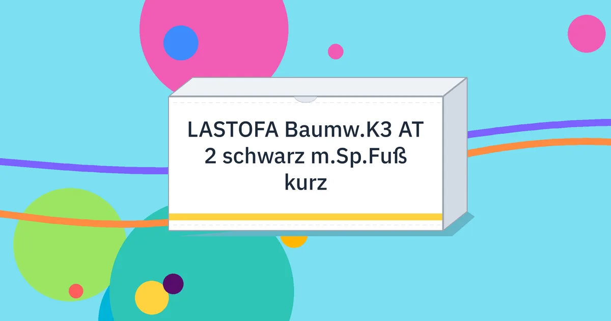 Symbolbild: Packung mit der Aufschrift LASTOFA Baumw.K3 AT 2 schwarz m.Sp.Fuß kurz (PZN 01957823) – Verfügbarkeit und Bezug in Apotheken in Frankfurt am Main