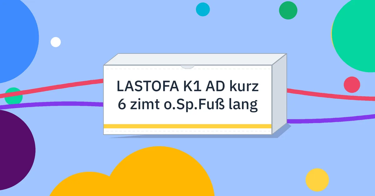 Symbolbild: Packung mit der Aufschrift LASTOFA K1 AD kurz 6 zimt o.Sp.Fuß lang (PZN 14146871) – Verfügbarkeit und Bezug in Apotheken in Frankfurt am Main