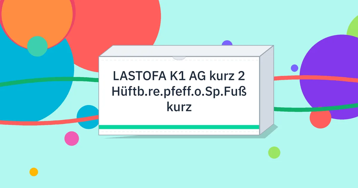 Symbolbild: Packung mit der Aufschrift LASTOFA K1 AG kurz 2 Hüftb.re.pfeff.o.Sp.Fuß kurz (PZN 13797891) – Verfügbarkeit und Bezug in Apotheken in Frankfurt am Main