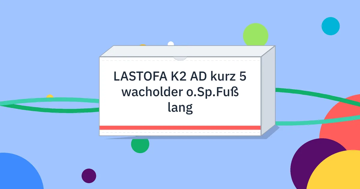Symbolbild: Packung mit der Aufschrift LASTOFA K2 AD kurz 5 wacholder o.Sp.Fuß lang (PZN 14147497) – Verfügbarkeit und Bezug in Apotheken in Frankfurt am Main