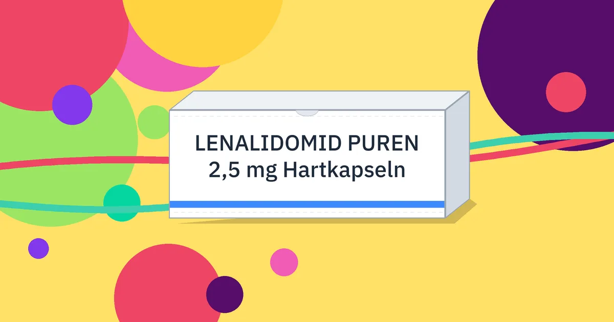Symbolbild: Packung mit der Aufschrift LENALIDOMID PUREN 2,5 mg Hartkapseln (PZN 16943293) – Verfügbarkeit und Bezug in Apotheken in Frankfurt am Main