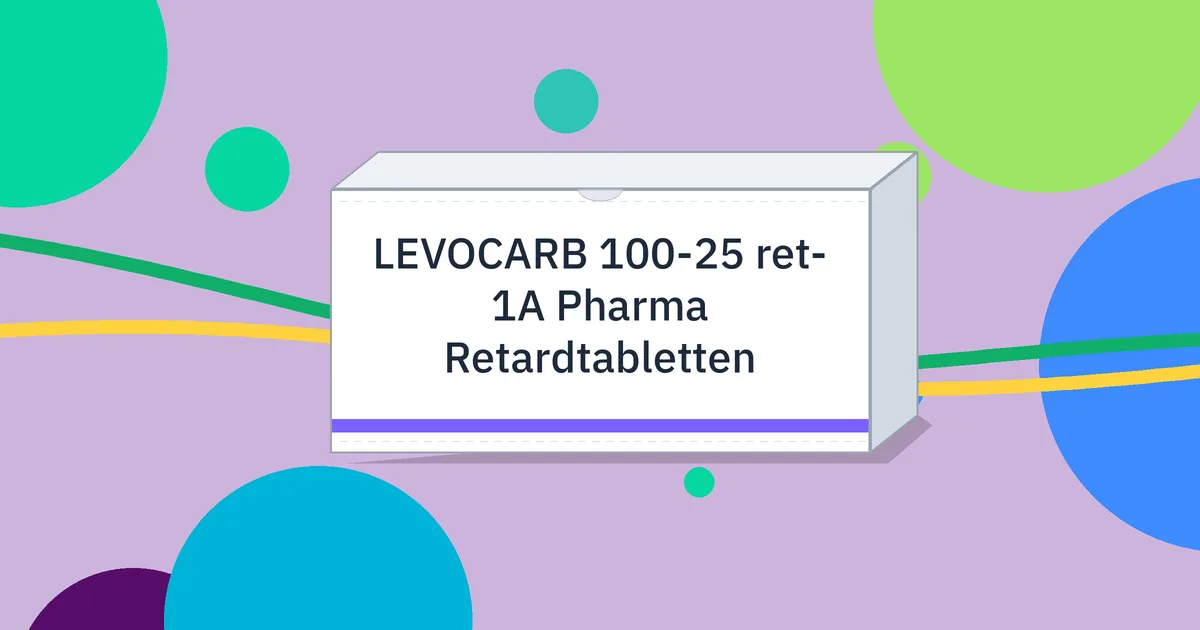 Symbolbild: Packung mit der Aufschrift LEVOCARB 100-25 ret-1A Pharma Retardtabletten (PZN 04854058) – Verfügbarkeit und Bezug in Apotheken in Frankfurt am Main