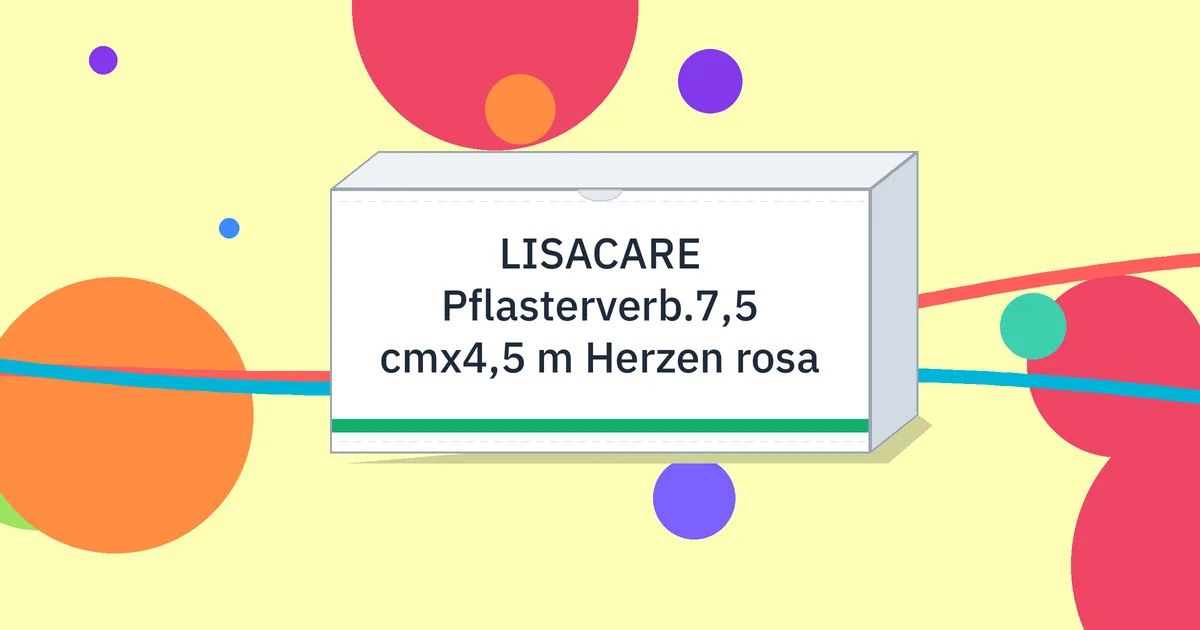 Symbolbild: Packung mit der Aufschrift LISACARE Pflasterverb.7,5 cmx4,5 m Herzen rosa (PZN 17892787) – Verfügbarkeit und Bezug in Apotheken in Frankfurt am Main