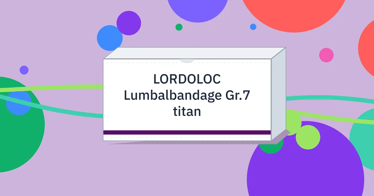 Symbolbild: Packung mit der Aufschrift LORDOLOC Lumbalbandage Gr.7 titan (PZN 20693577) – Verfügbarkeit und Bezug in Apotheken in Frankfurt am Main