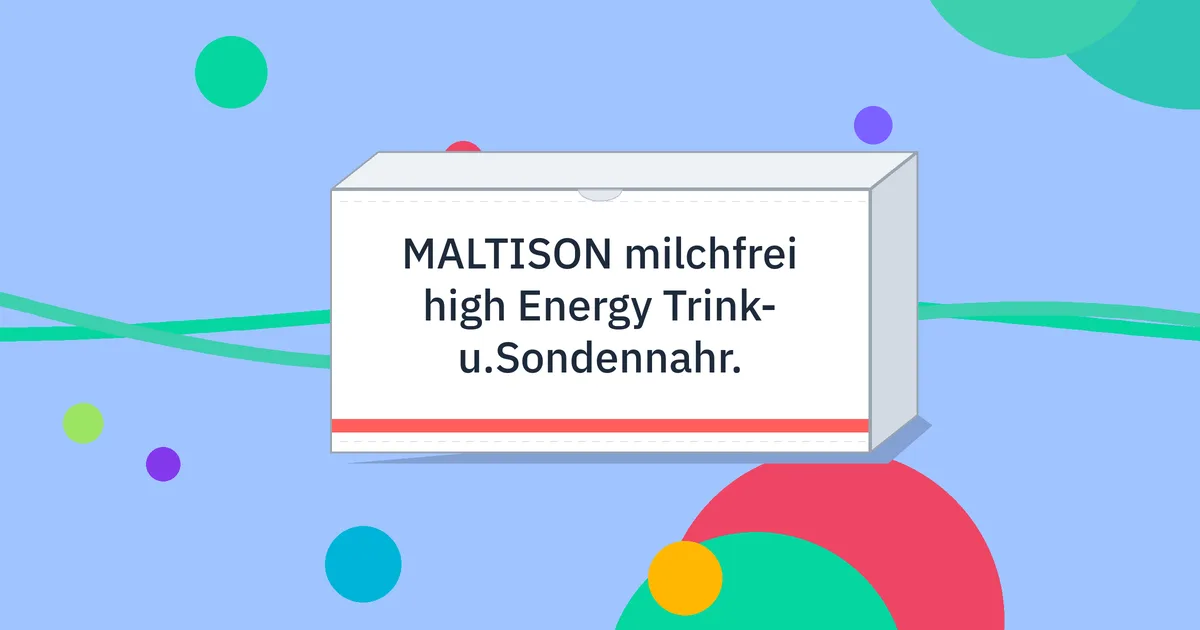 Symbolbild: Packung mit der Aufschrift MALTISON milchfrei high Energy Trink-u.Sondennahr. (PZN 17394641) – Verfügbarkeit und Bezug in Apotheken in Frankfurt am Main