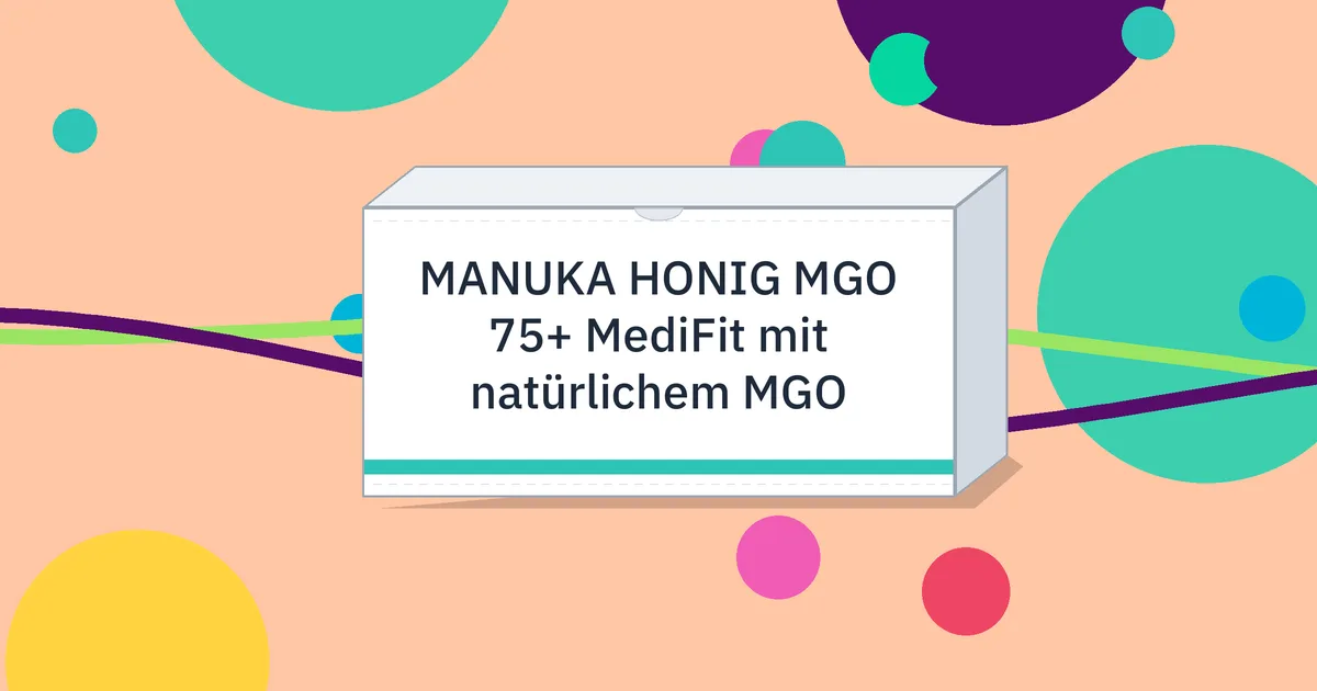 Symbolbild: Packung mit der Aufschrift MANUKA HONIG MGO 75+ MediFit mit natürlichem MGO (PZN 12339293) – Verfügbarkeit und Bezug in Apotheken in Frankfurt am Main