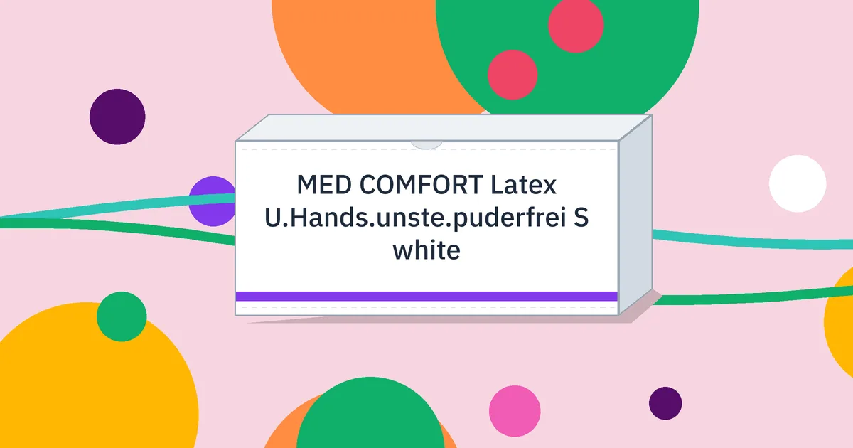 Symbolbild: Packung mit der Aufschrift MED COMFORT Latex U.Hands.unste.puderfrei S white (PZN 15592207) – Verfügbarkeit und Bezug in Apotheken in Frankfurt am Main