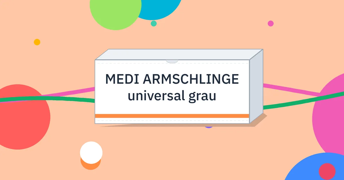 Symbolbild: Packung mit der Aufschrift MEDI ARMSCHLINGE universal grau (PZN 05385447) – Verfügbarkeit und Bezug in Apotheken in Frankfurt am Main