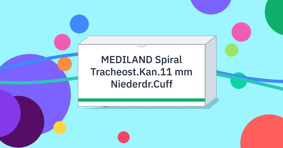Symbolbild: Packung mit der Aufschrift MEDILAND Spiral Tracheost.Kan.11 mm Niederdr.Cuff (PZN 03156079) – Verfügbarkeit und Bezug in Apotheken in Frankfurt am Main