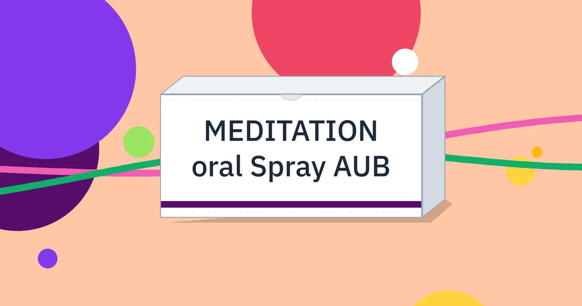 Symbolbild: Packung mit der Aufschrift MEDITATION oral Spray AUB (PZN 18734719) – Verfügbarkeit und Bezug in Apotheken in Frankfurt am Main