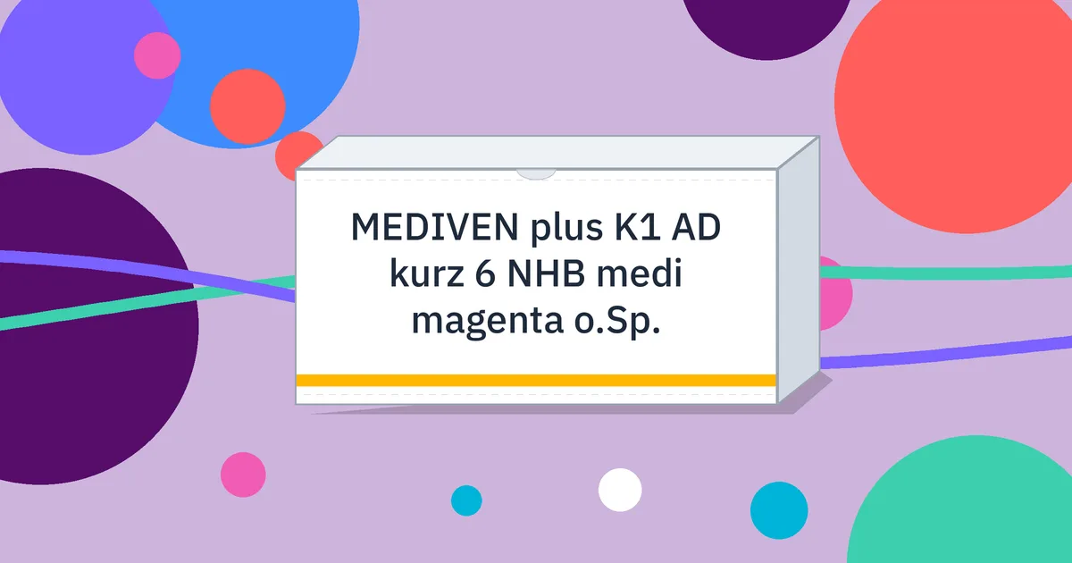Symbolbild: Packung mit der Aufschrift MEDIVEN plus K1 AD kurz 6 NHB medi magenta o.Sp. (PZN 15898076) – Verfügbarkeit und Bezug in Apotheken in Frankfurt am Main