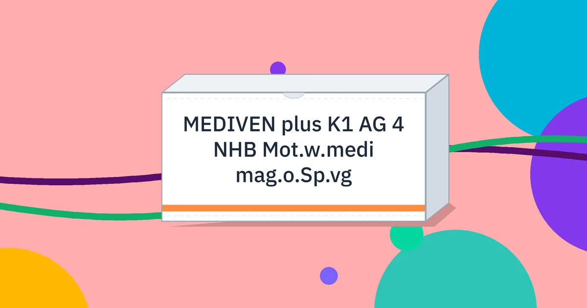 Symbolbild: Packung mit der Aufschrift MEDIVEN plus K1 AG 4 NHB Mot.w.medi mag.o.Sp.vg (PZN 15920054) – Verfügbarkeit und Bezug in Apotheken in Frankfurt am Main