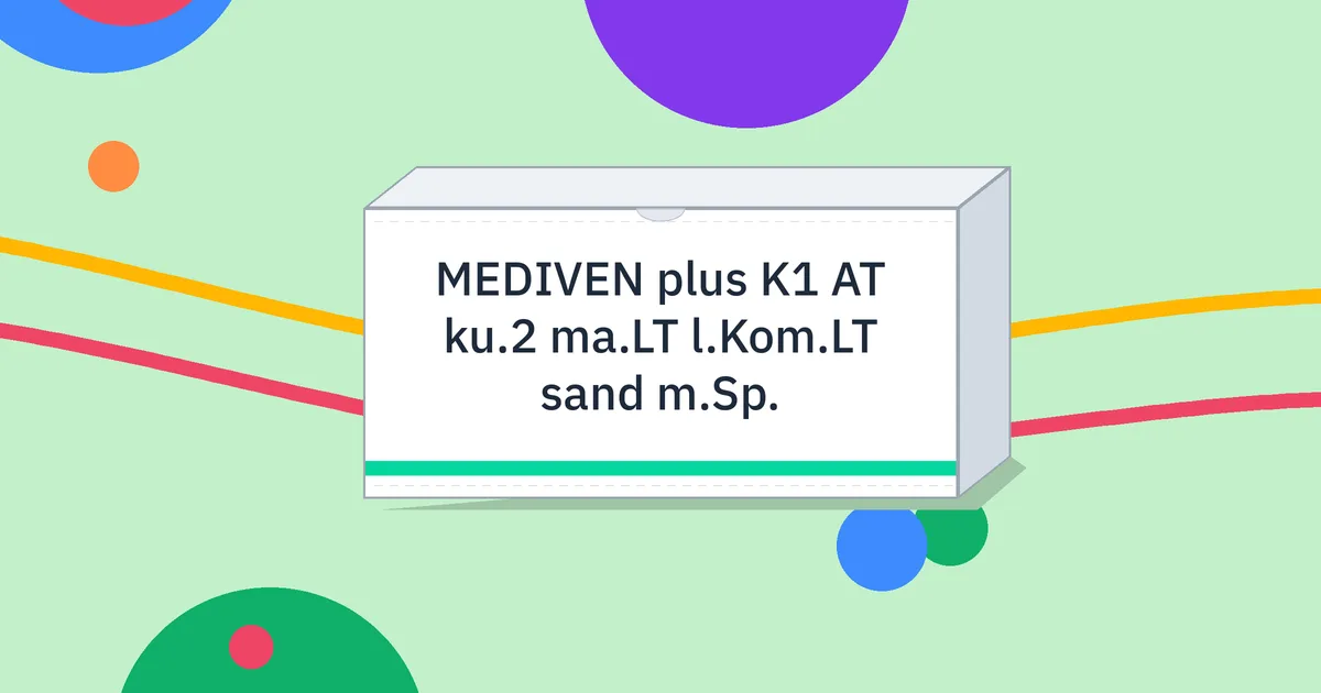 Symbolbild: Packung mit der Aufschrift MEDIVEN plus K1 AT ku.2 ma.LT l.Kom.LT sand m.Sp. (PZN 18943802) – Verfügbarkeit und Bezug in Apotheken in Frankfurt am Main
