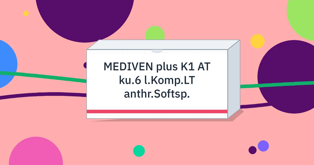 Symbolbild: Packung mit der Aufschrift MEDIVEN plus K1 AT ku.6 l.Komp.LT anthr.Softsp. (PZN 15028955) – Verfügbarkeit und Bezug in Apotheken in Frankfurt am Main