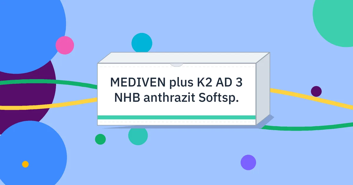 Symbolbild: Packung mit der Aufschrift MEDIVEN plus K2 AD 3 NHB anthrazit Softsp. (PZN 15936210) – Verfügbarkeit und Bezug in Apotheken in Frankfurt am Main