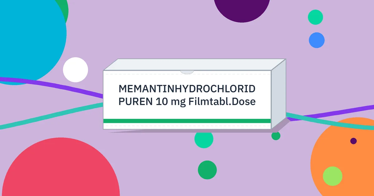 Symbolbild: Packung mit der Aufschrift MEMANTINHYDROCHLORID PUREN 10 mg Filmtabl.Dose (PZN 13501873) – Verfügbarkeit und Bezug in Apotheken in Frankfurt am Main