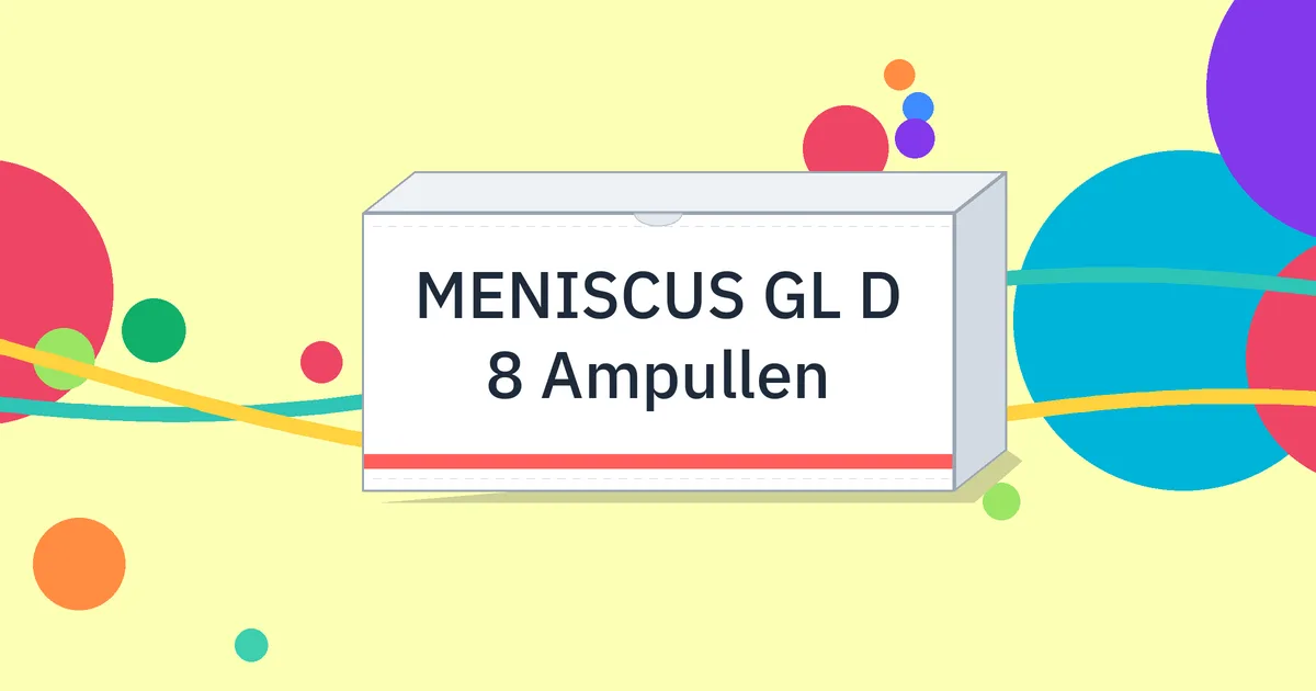 Symbolbild: Packung mit der Aufschrift MENISCUS GL D 8 Ampullen (PZN 02936467) – Verfügbarkeit und Bezug in Apotheken in Frankfurt am Main