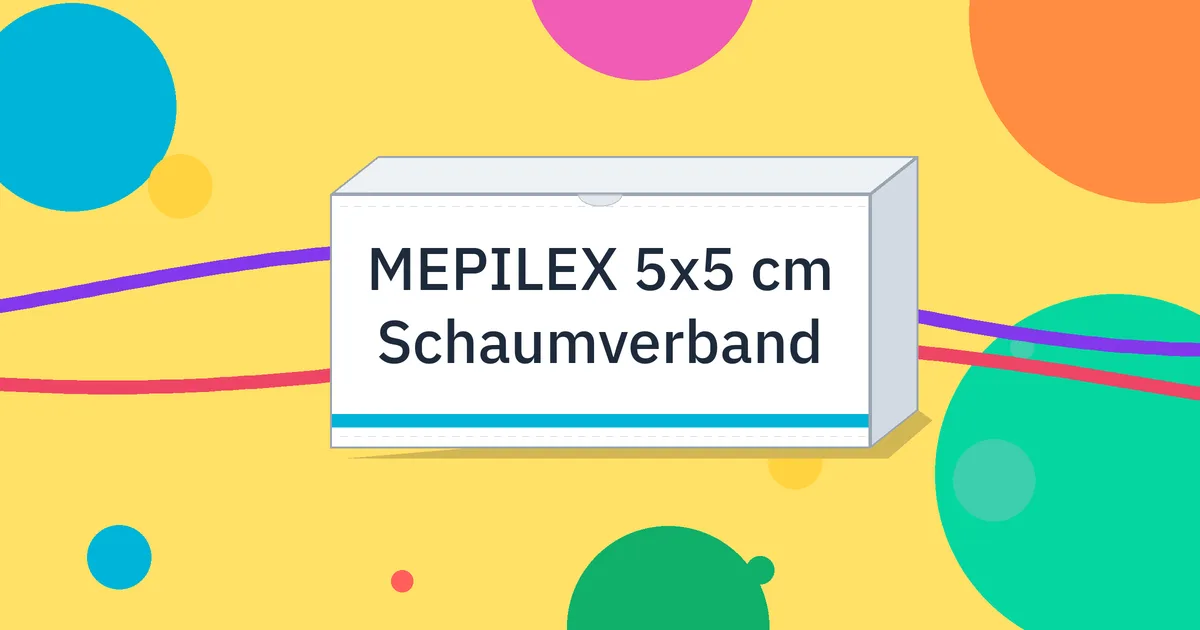 Symbolbild: Packung mit der Aufschrift MEPILEX 5x5 cm Schaumverband (PZN 17163887) – Verfügbarkeit und Bezug in Apotheken in Frankfurt am Main