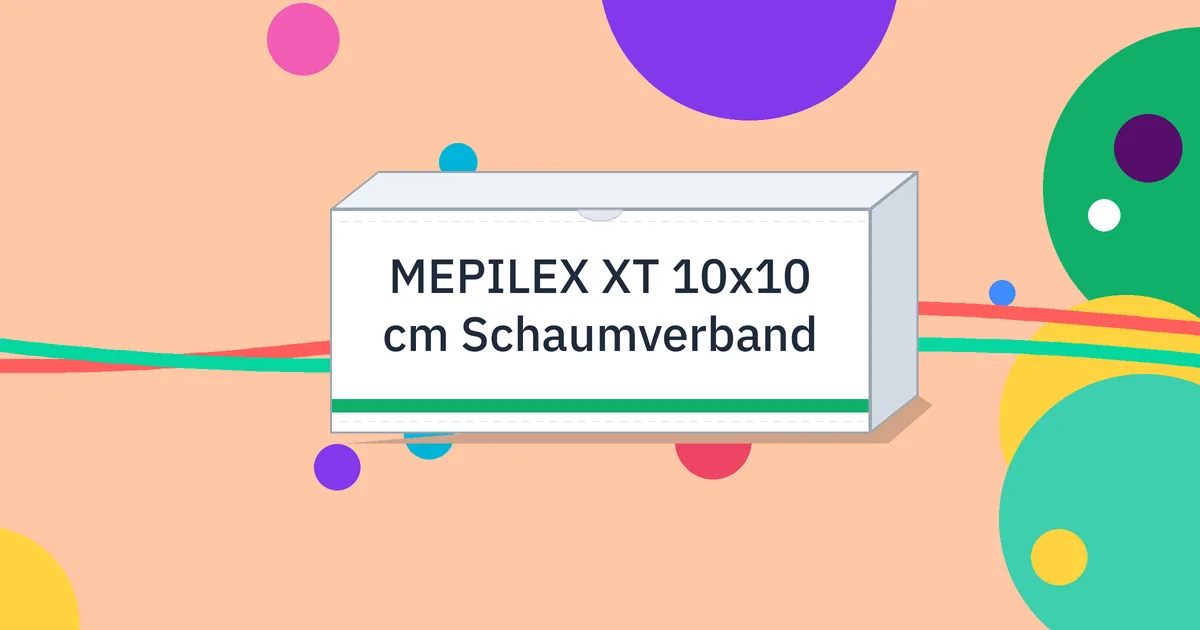 Symbolbild: Packung mit der Aufschrift MEPILEX XT 10x10 cm Schaumverband (PZN 16752682) – Verfügbarkeit und Bezug in Apotheken in Frankfurt am Main