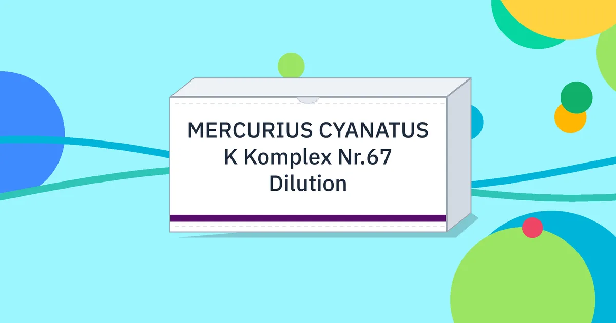 Symbolbild: Packung mit der Aufschrift MERCURIUS CYANATUS K Komplex Nr.67 Dilution (PZN 04484495) – Verfügbarkeit und Bezug in Apotheken in Frankfurt am Main
