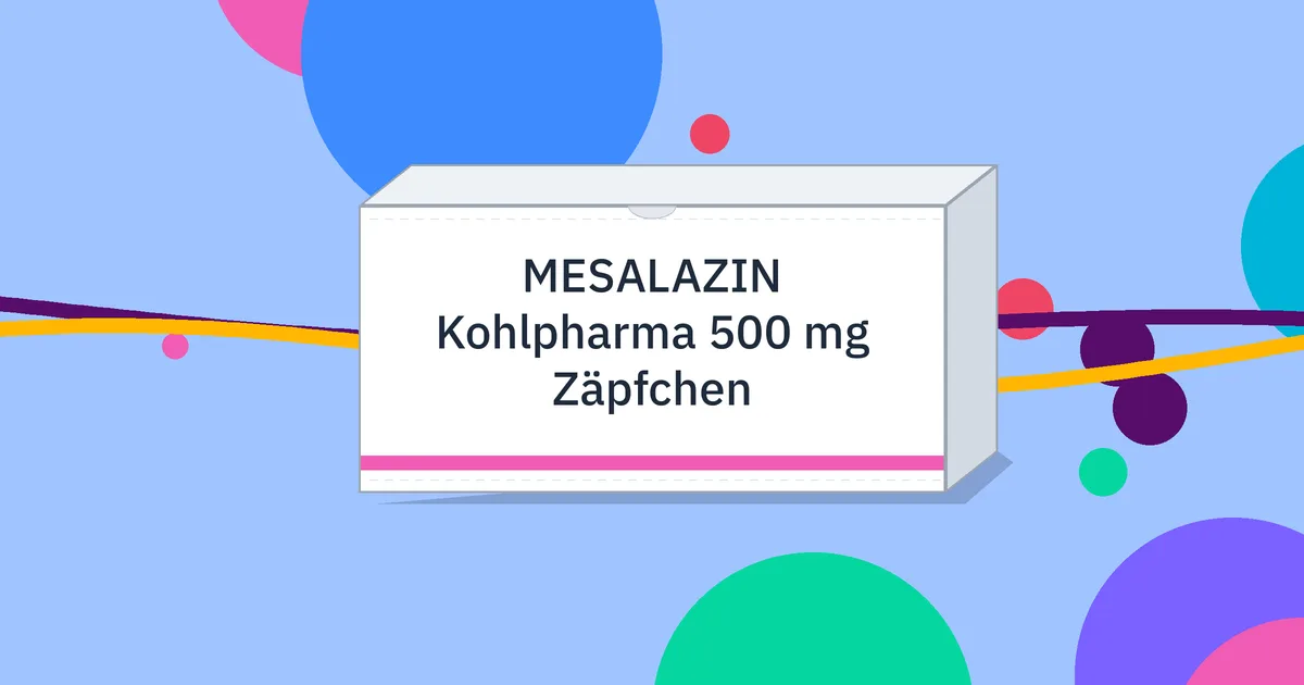 Symbolbild: Packung mit der Aufschrift MESALAZIN Kohlpharma 500 mg Zäpfchen (PZN 09647275) – Verfügbarkeit und Bezug in Apotheken in Frankfurt am Main