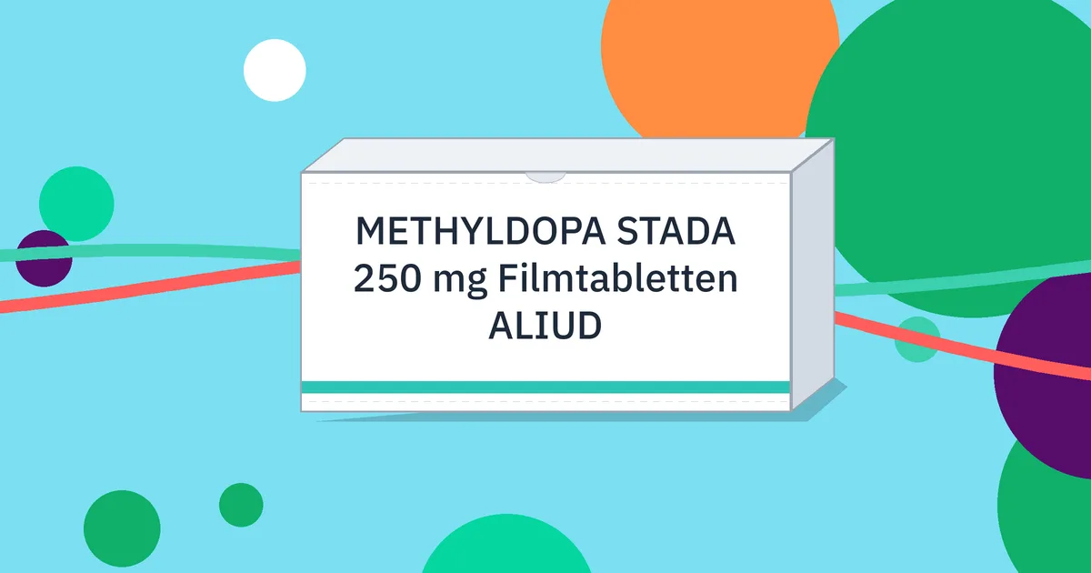 Symbolbild: Packung mit der Aufschrift METHYLDOPA STADA 250 mg Filmtabletten ALIUD (PZN 11010823) – Verfügbarkeit und Bezug in Apotheken in Frankfurt am Main