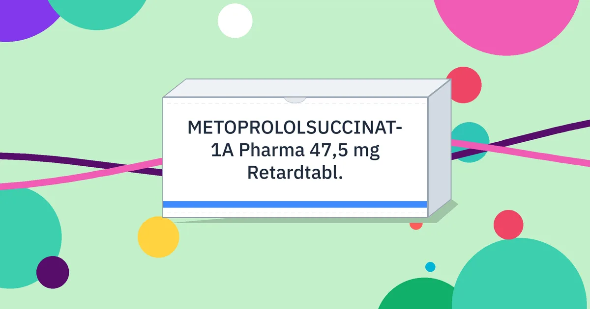 Symbolbild: Packung mit der Aufschrift METOPROLOLSUCCINAT-1A Pharma 47,5 mg Retardtabl. (PZN 20171347) – Verfügbarkeit und Bezug in Apotheken in Frankfurt am Main