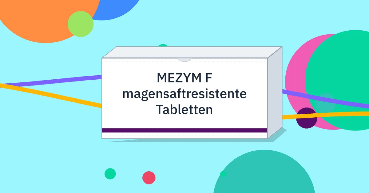 Symbolbild: Packung mit der Aufschrift MEZYM F magensaftresistente Tabletten (PZN 06190438) – Verfügbarkeit und Bezug in Apotheken in Frankfurt am Main