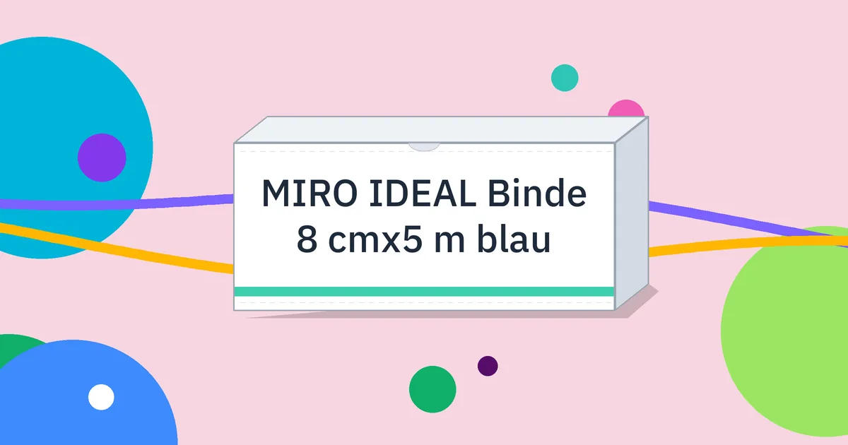 Symbolbild: Packung mit der Aufschrift MIRO IDEAL Binde 8 cmx5 m blau (PZN 01215518) – Verfügbarkeit und Bezug in Apotheken in Frankfurt am Main