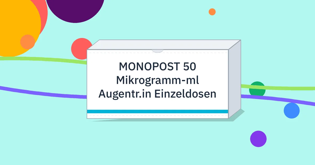 Symbolbild: Packung mit der Aufschrift MONOPOST 50 Mikrogramm-ml Augentr.in Einzeldosen (PZN 14366934) – Verfügbarkeit und Bezug in Apotheken in Frankfurt am Main