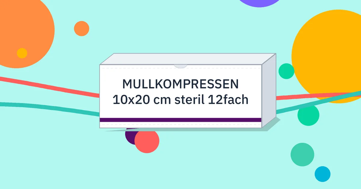 Symbolbild: Packung mit der Aufschrift MULLKOMPRESSEN 10x20 cm steril 12fach (PZN 07385859) – Verfügbarkeit und Bezug in Apotheken in Frankfurt am Main