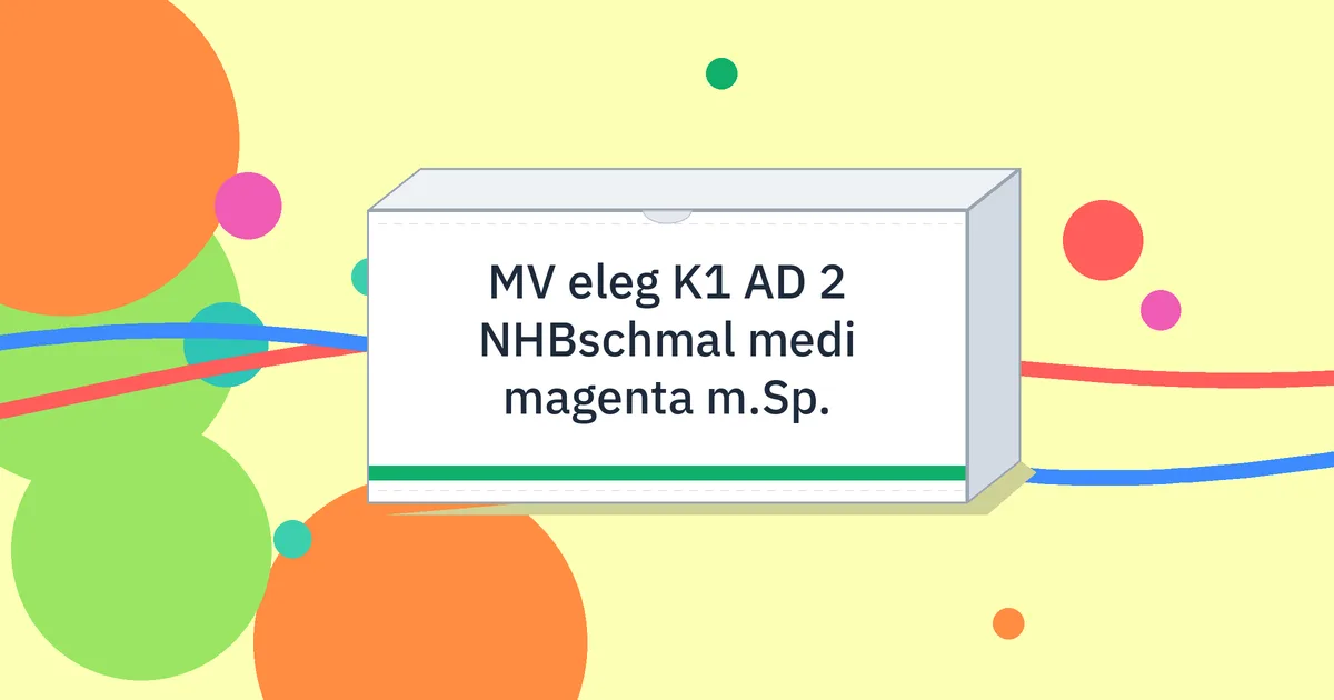 Symbolbild: Packung mit der Aufschrift MV eleg K1 AD 2 NHBschmal medi magenta m.Sp. (PZN 15673561) – Verfügbarkeit und Bezug in Apotheken in Frankfurt am Main