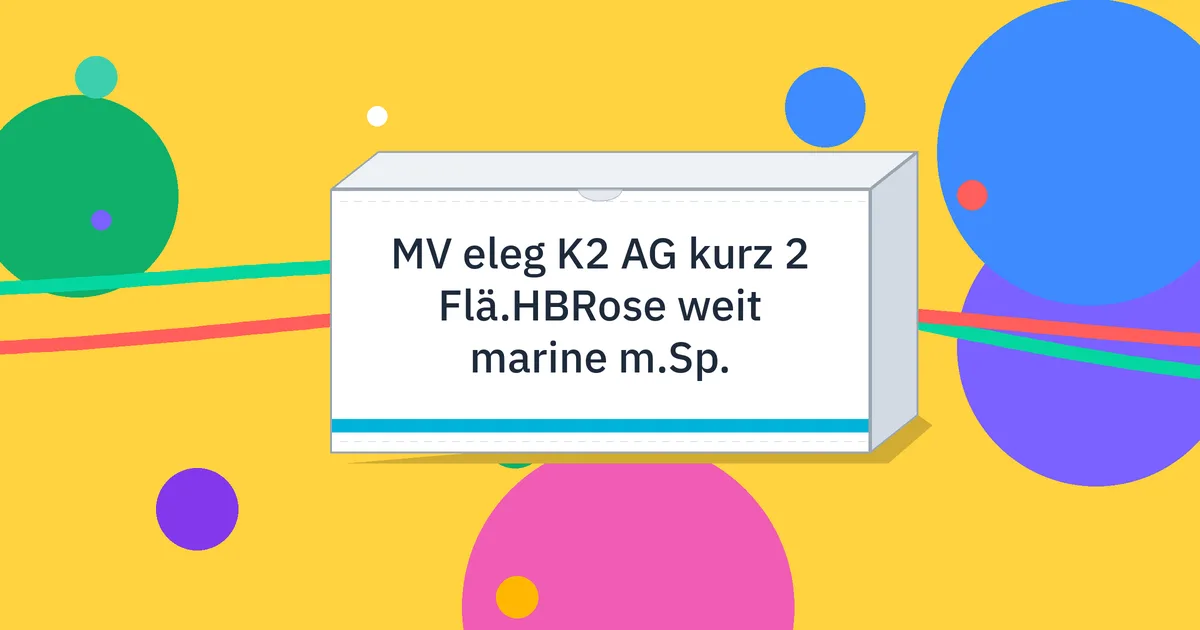 Symbolbild: Packung mit der Aufschrift MV eleg K2 AG kurz 2 Flä.HBRose weit marine m.Sp. (PZN 15706852) – Verfügbarkeit und Bezug in Apotheken in Frankfurt am Main
