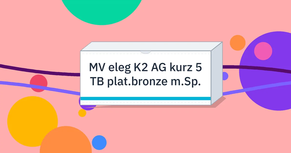 Symbolbild: Packung mit der Aufschrift MV eleg K2 AG kurz 5 TB plat.bronze m.Sp. (PZN 14715814) – Verfügbarkeit und Bezug in Apotheken in Frankfurt am Main