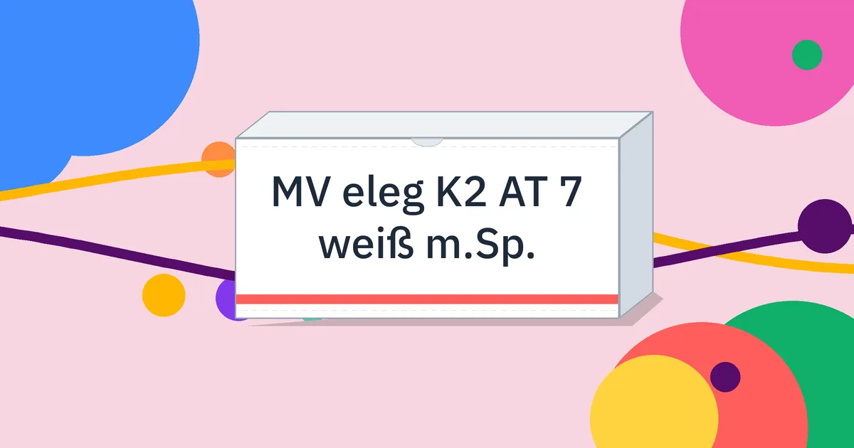 Symbolbild: Packung mit der Aufschrift MV eleg K2 AT 7 weiß m.Sp. (PZN 00312053) – Verfügbarkeit und Bezug in Apotheken in Frankfurt am Main