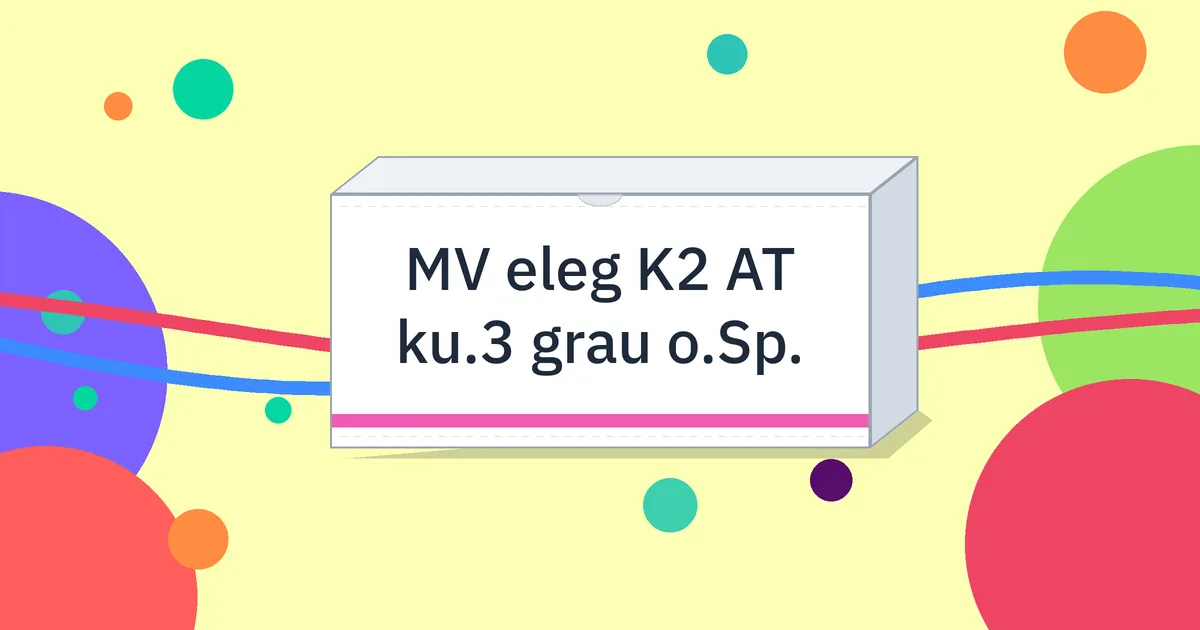 Symbolbild: Packung mit der Aufschrift MV eleg K2 AT ku.3 grau o.Sp. (PZN 18922964) – Verfügbarkeit und Bezug in Apotheken in Frankfurt am Main
