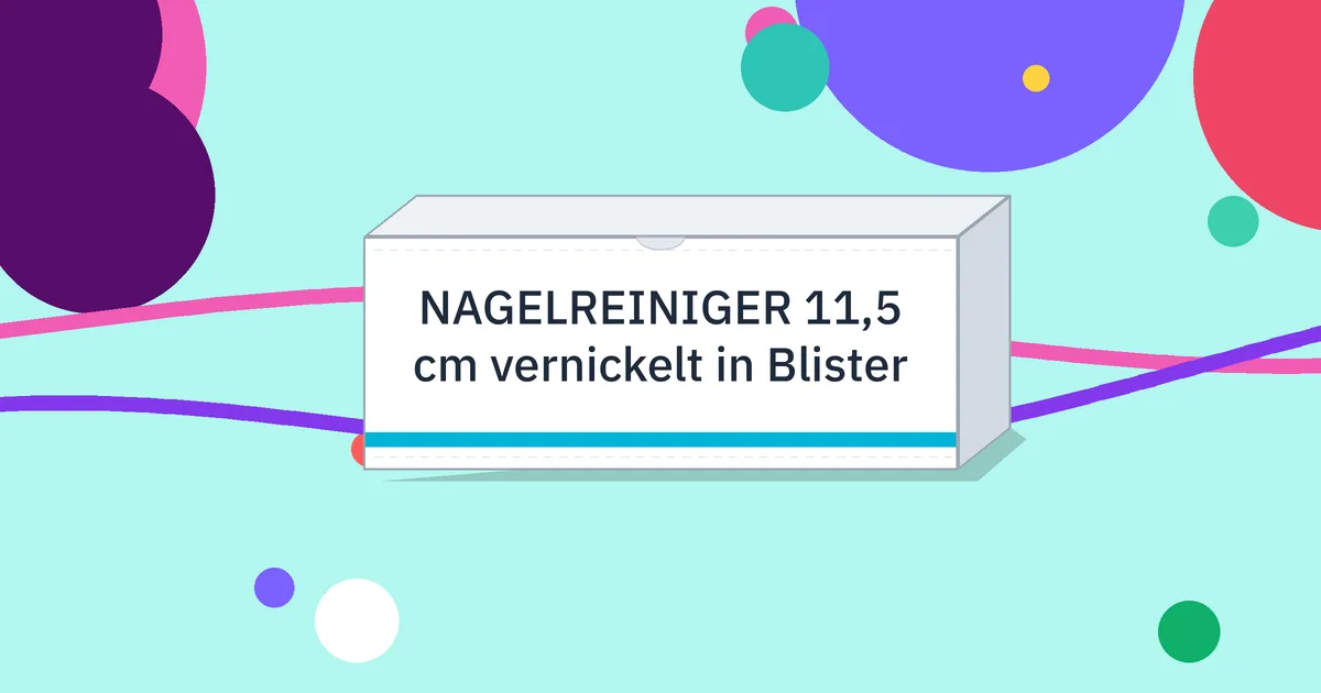 Symbolbild: Packung mit der Aufschrift NAGELREINIGER 11,5 cm vernickelt in Blister (PZN 18155312) – Verfügbarkeit und Bezug in Apotheken in Frankfurt am Main