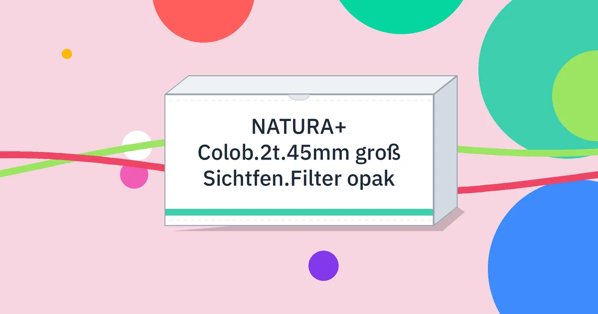 Symbolbild: Packung mit der Aufschrift NATURA+ Colob.2t.45mm groß Sichtfen.Filter opak (PZN 13232953) – Verfügbarkeit und Bezug in Apotheken in Frankfurt am Main