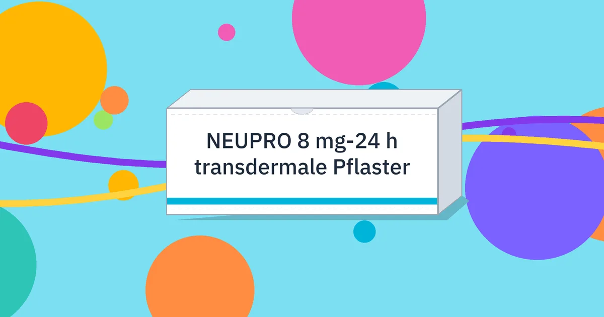 Symbolbild: Packung mit der Aufschrift NEUPRO 8 mg-24 h transdermale Pflaster (PZN 10393845) – Verfügbarkeit und Bezug in Apotheken in Frankfurt am Main