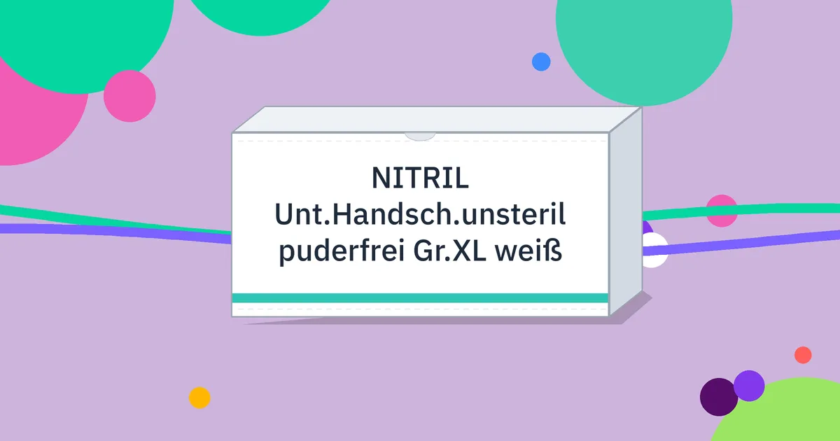 Symbolbild: Packung mit der Aufschrift NITRIL Unt.Handsch.unsteril puderfrei Gr.XL weiß (PZN 13351089) – Verfügbarkeit und Bezug in Apotheken in Frankfurt am Main