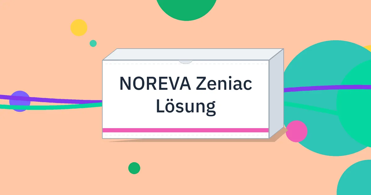 Symbolbild: Packung mit der Aufschrift NOREVA Zeniac Lösung (PZN 09941253) – Verfügbarkeit und Bezug in Apotheken in Frankfurt am Main