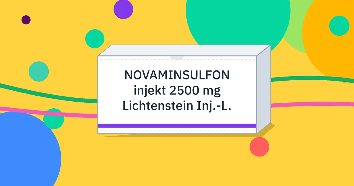 Symbolbild: Packung mit der Aufschrift NOVAMINSULFON injekt 2500 mg Lichtenstein Inj.-L. (PZN 08871585) – Verfügbarkeit und Bezug in Apotheken in Frankfurt am Main