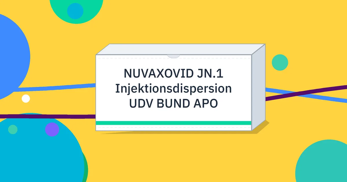 Symbolbild: Packung mit der Aufschrift NUVAXOVID JN.1 Injektionsdispersion UDV BUND APO (PZN 19630382) – Verfügbarkeit und Bezug in Apotheken in Frankfurt am Main