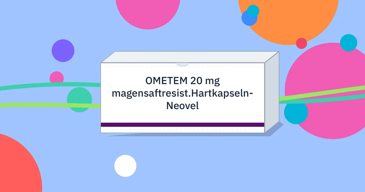 Symbolbild: Packung mit der Aufschrift OMETEM 20 mg magensaftresist.Hartkapseln-Neovel (PZN 14436959) – Verfügbarkeit und Bezug in Apotheken in Frankfurt am Main