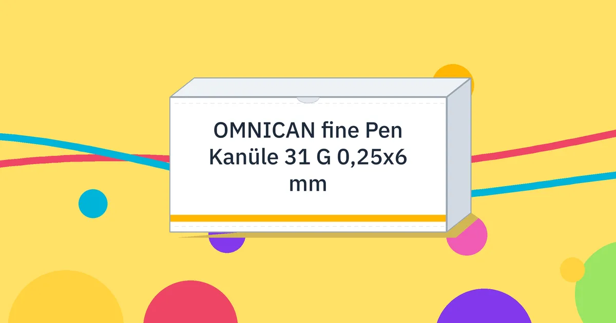 Symbolbild: Packung mit der Aufschrift OMNICAN fine Pen Kanüle 31 G 0,25x6 mm (PZN 17859353) – Verfügbarkeit und Bezug in Apotheken in Frankfurt am Main